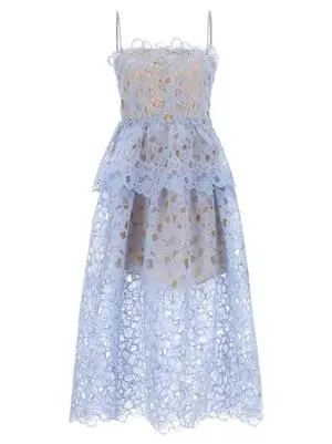 SELF-PORTRAIT Floral Lace Midi Dress - Blue