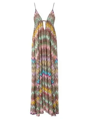 Missoni Zigzag Pattern V-neck Maxi Dress - Nude