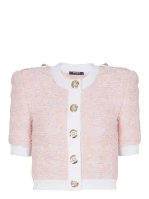 Balmain Short-sleeved Knit Cardigan With Decorative Buttons - Pink