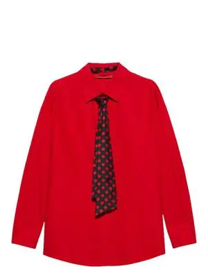 MAXCO. Max&co. Cotton Poplin Shirt With Detachable Printed Silk Twill Tie - Red