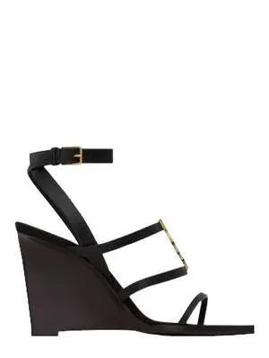 Saint Laurent Cassandra Logo Plaque Wedge Sandals - Black