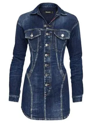 Dsquared2 Distressed Denim Mini Dress - Blue