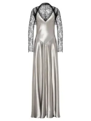 Alberta Ferretti Lace-sleeved Maxi Dress - Gray