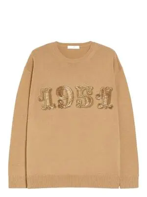 Max Mara Max Mara Crewneck Jumper With Embellished Logo Camel