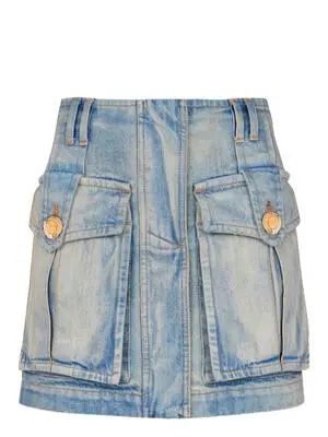 Balmain Denim Skirt With Pockets - Blue