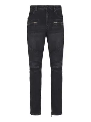 Balmain Vintage Denim Biker Jeans - Black