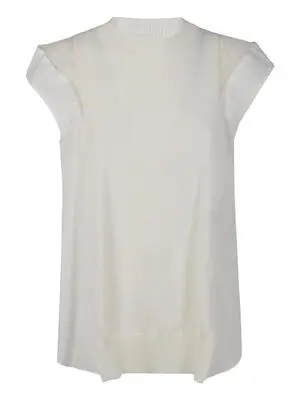 Sacai Cotton Top With Crew Neck And Short Sleeves - Off White
