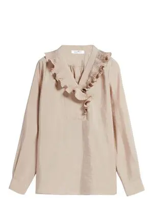MAX MARA Max Mara Washed Poplin Shirt With V-Neck And Pleats