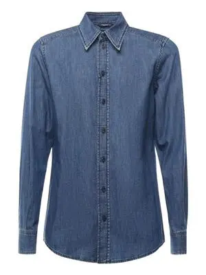 Dolce & Gabbana Dolce Gabbana Logo Plaque Denim Shirt - Blue