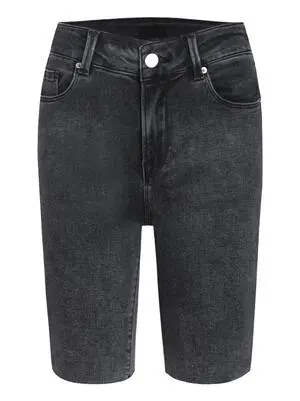 LIUREGALI Slim Fit Riding Denim Shorts With Raw Edge Hem - Gray