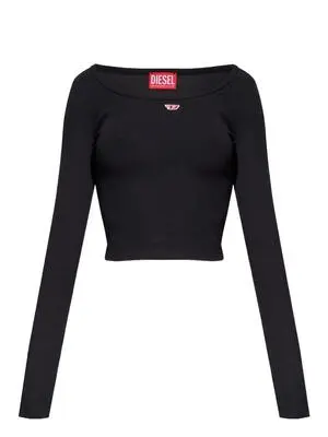 DIESEL® Ribbed Long Sleeve Top With Round Neck - Black