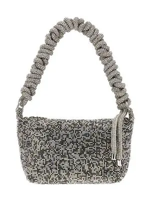 Kara Crystal Mesh Woven Handle Handbag - Gray