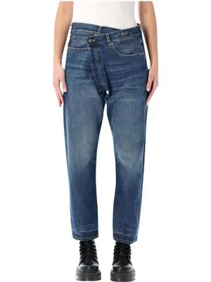 R13 Asymmetrical Cross Belt High-waisted Jeans - Blue