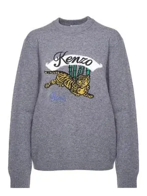 Kenzo Jumping Tiger Knit Sweater - Gray