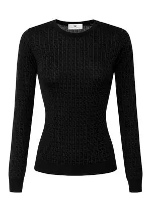 Elisabetta Franchi Logo Pattern Crew Neck Sweater - Black