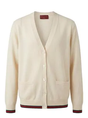 Gucci Extra Fine-knit V-neck Cardigan With Web Trim - White