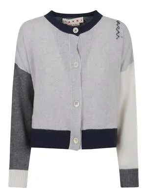 Marni Logo Embroidered Color Block Cardigan - Gray