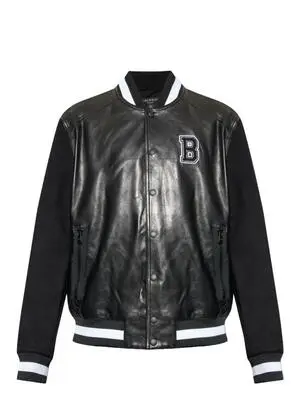 Balmain Varsity Lambskin Leather And Wool Jacket - Black