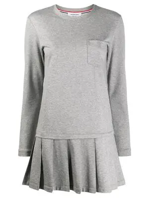 Thom Browne Drop Waist Pleated Dress - Light Gray