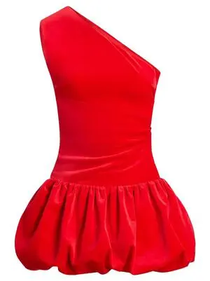 PATOU Mini One-shoulder Velvet Dress With Bloomer Skirt - Red