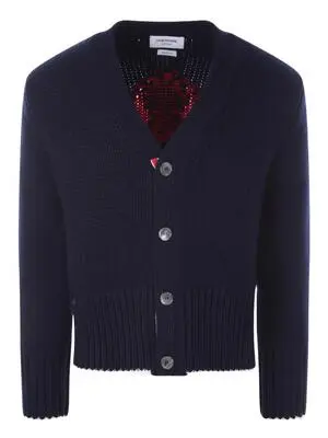 Thom Browne Cashmere Lobster Intarsia V-neck Cardigan - Navy Blue