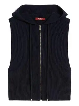 Max Mara Zip-up Drawstring Knitted Gilet - Navy Blue