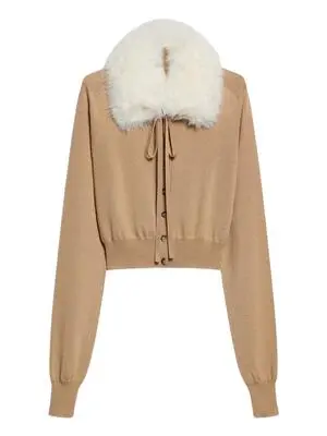 Sportmax Buttoned Long-sleeved Cardigan With Detachable Fur Collar - Camel