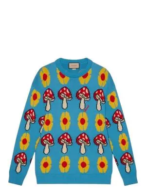 Gucci Patterned-jacquard Crew-neck Jumper - Blue