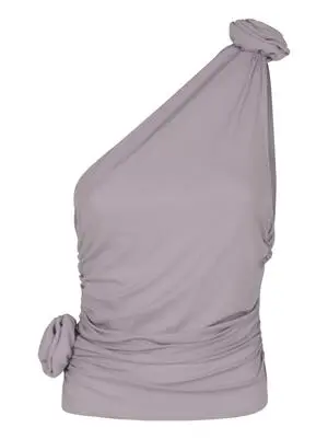 Magda Butrym One-shoulder Rose Embellished Draped Top - Gray