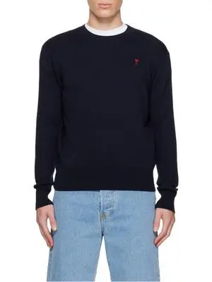 Ami Crewneck Sweater With Embroidered Heart - Black