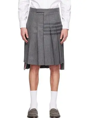 Thom Browne Pleated 4-bar Stripe Knee-length Skirt - Medium Gray