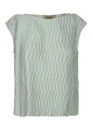Herno Herno Sleeveless Boat Neck Top With Embossed Wrinkled Effect Gray