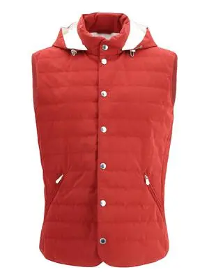Brunello Cucinelli Quilted Hooded Gilet - Red