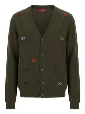 Gucci Multicolored Gg Intarsia V-neck Cardigan - Forest Green