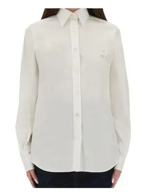 Moschino Long-sleeved Curved Hem Shirt - White
