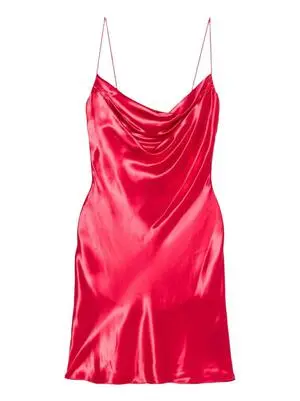 Balmain Cowl Neck Satin Dress - Red