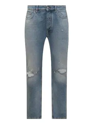 Palm Angels Palm Angels Straight Leg Distressed Jeans Gray