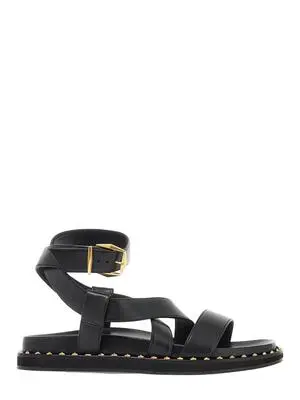 JIMMY CHOO Flat Sandals With Buckle And Stud Detailing - Black