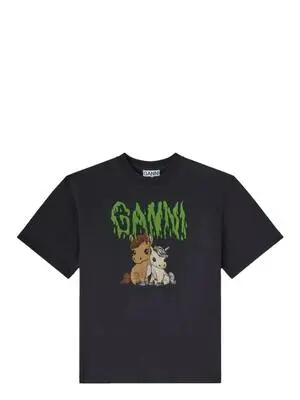 GANNI Ganni Logo Printed Crewneck T-Shirt Dark Grey