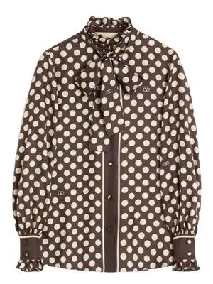 Valentino Garavani Polka Dot Shirt With Ruffle Detail - Brown/cream