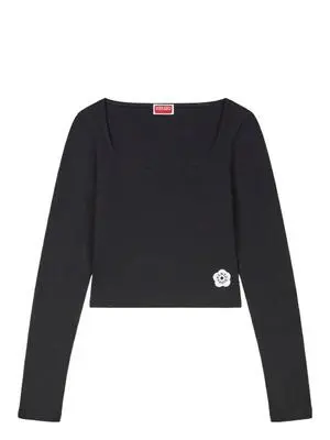 Kenzo Ribbed Long-sleeve Top With Logo Detail - Black