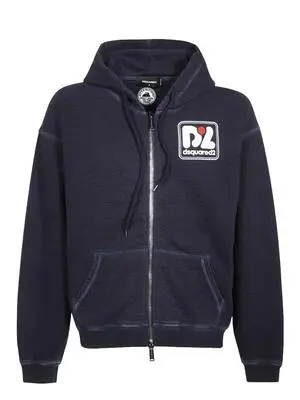 Dsquared2 Logo Print Zip-up Hoodie - Black