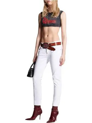 Dsquared2 White Cropped Straight-leg Jeans - Multicolor