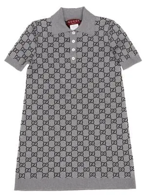 Gucci Gucci Allover GG Patterned Short-Sleeved Polo Dress Gray