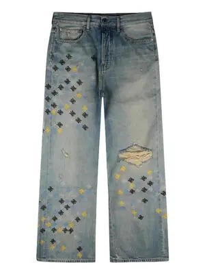 Amiri Antique Indigo Embroidered Distressed Jeans - Gray