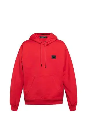 Dolce & Gabbana Dolce & Gabbana Logo Plaque Drawstring Hoodie Red