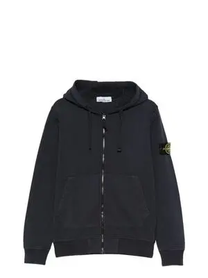 Stone Island Logo Patch Zip-up Hooded Jacket - Blue