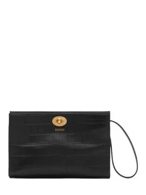 Burberry Cotswolds Pouch In Crocodile-effect Leather - Black