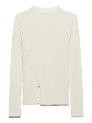 MAXCO. Max&co. Slim-fit Ribbed Jumper With High Neck And Slit Detail - Ecru
