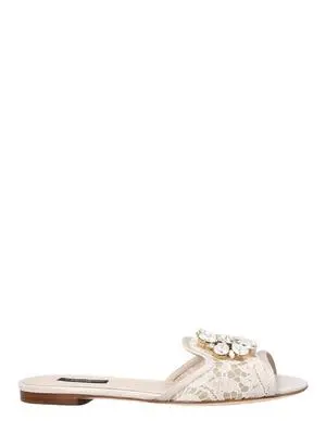 Dolce & Gabbana Bianca Lace Embellished Sandals - Nude